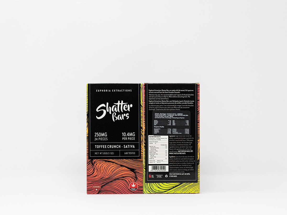 Euphoria Extractions – Shatter Bars – Toffee Crunch (Sativa 250mg ...