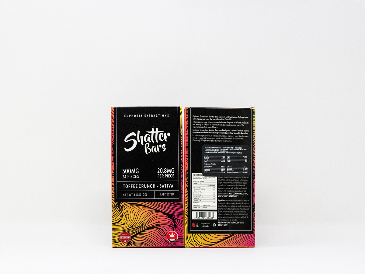 Euphoria Extractions – Shatter Bars – Toffee Crunch (Sativa 500mg ...