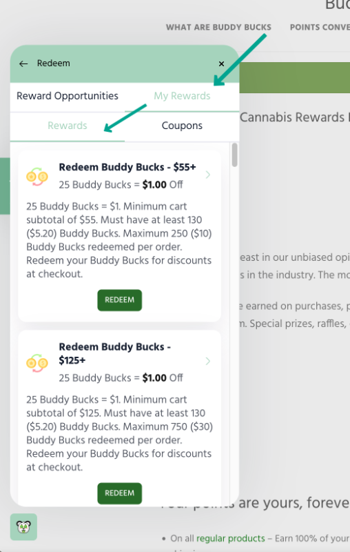 Redeem Buddy Bucks – Cannabis Reward Program
