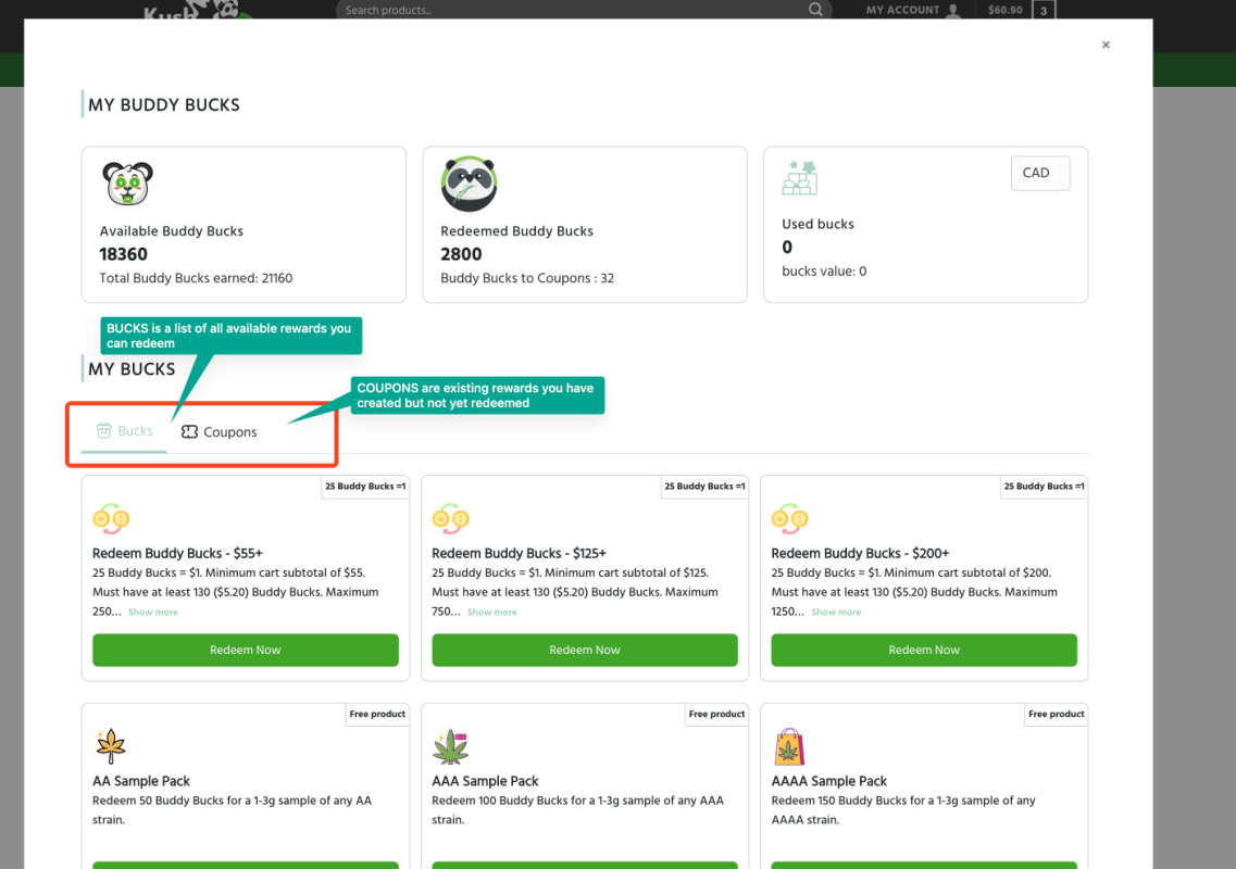 Redeem Buddy Bucks – Cannabis Reward Program